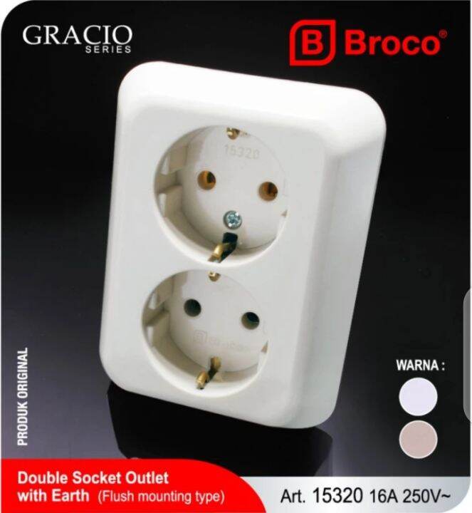 Broco Gracio 15320 Stop Kontak + Stop Kontak Inbow dengan Arde - Cream | Lazada Indonesia