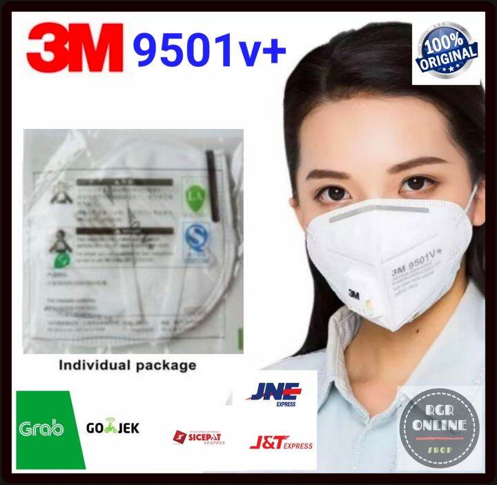 Masker 3M 9501v+ KN95 N95 Masker Medis Earloop Original 100% Ecer 1 Pcs ...