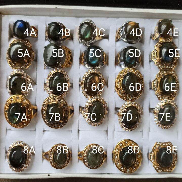 (CW 08) Cincin Wanita Titanium Batu Labrador Asli Klep Kelap-Kelip ...