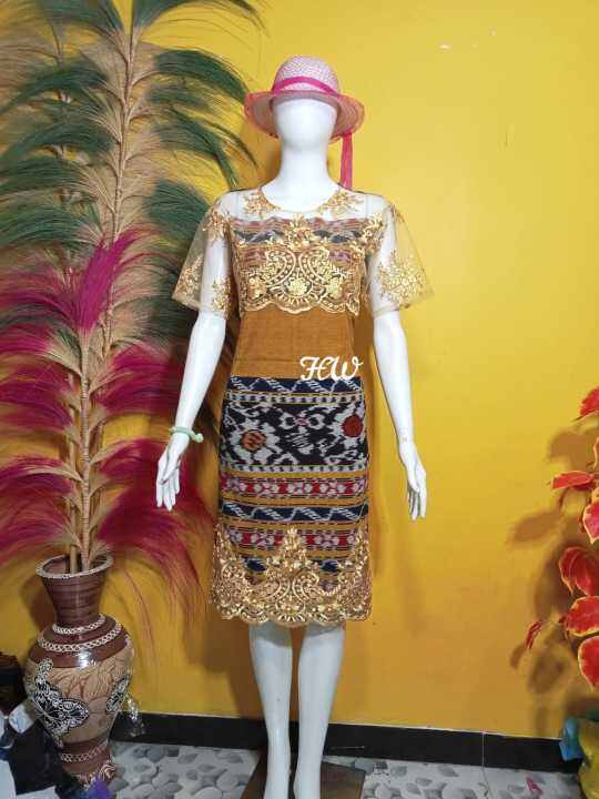 DRESS TENUN KOMBINASI BROKAT KUNING TERBARU | Lazada Indonesia