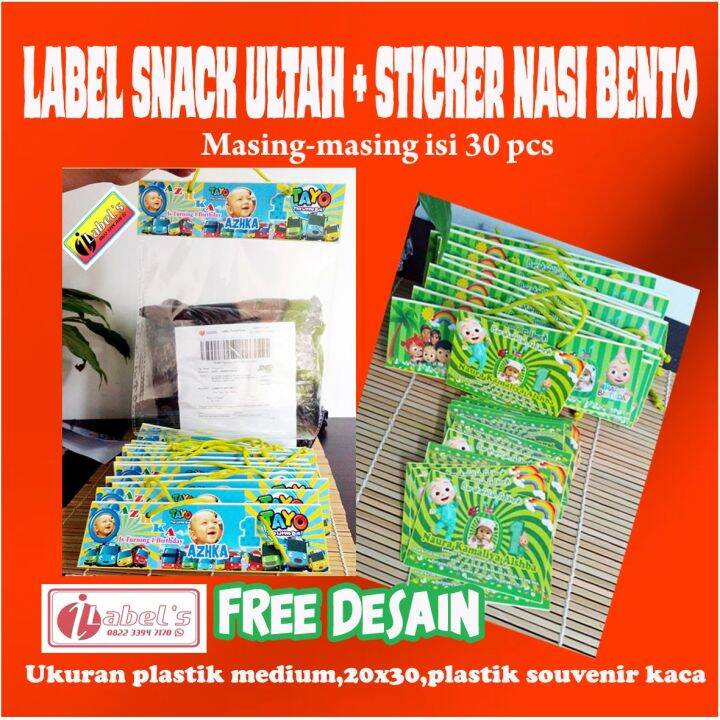 PAKET LABEL SNACK + STICKER NASI/ISI 30/SUDAH FREE PLASTIK & TALI ...