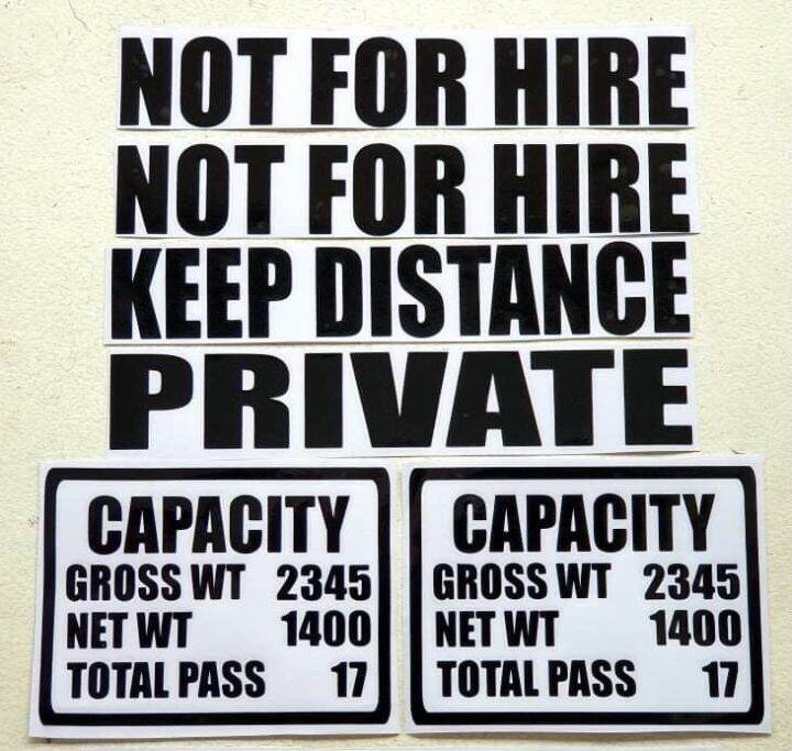 Capacity Sticker / Decal set Not for hire, Keep distance and private ...