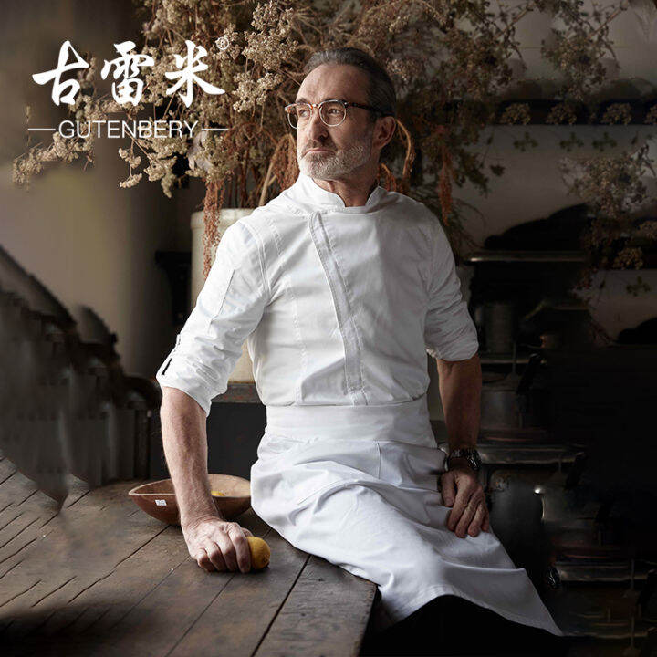 Gulei Mi ชุดทำงานเชฟแขนสั้นผู้ชายแบบบางระบายอากาศได้ดีใส่ช่วงฤดูร้อน ...