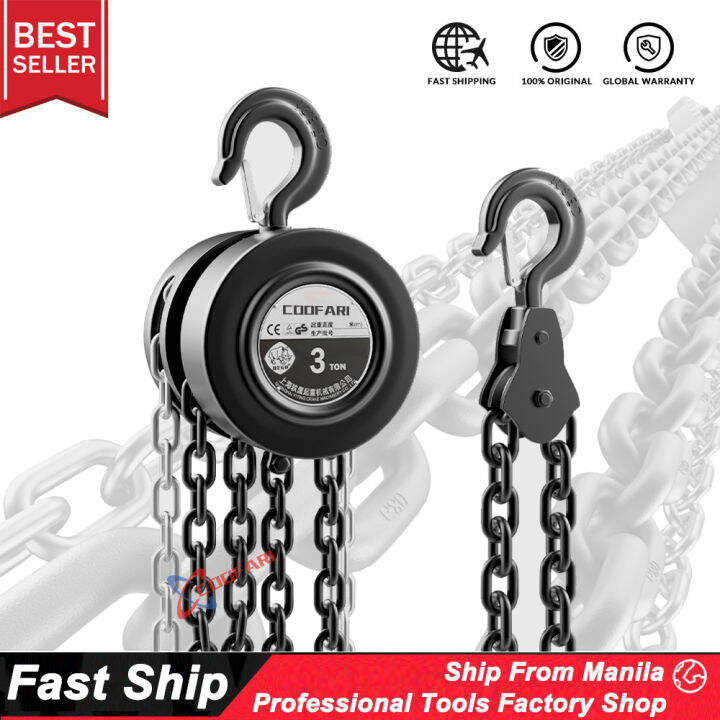 COOFARI 3Ton Chain Block with 3 meters chains Heavy duty Lifting with ...