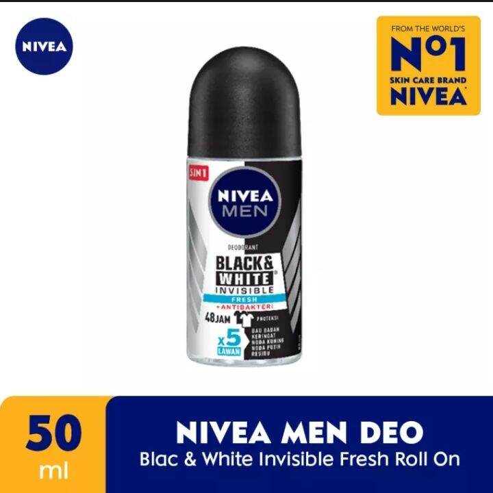 NIVEA MEN Deodorant Roll On Invisible Black & White Invisible Fresh 50ml | Lazada Indonesia