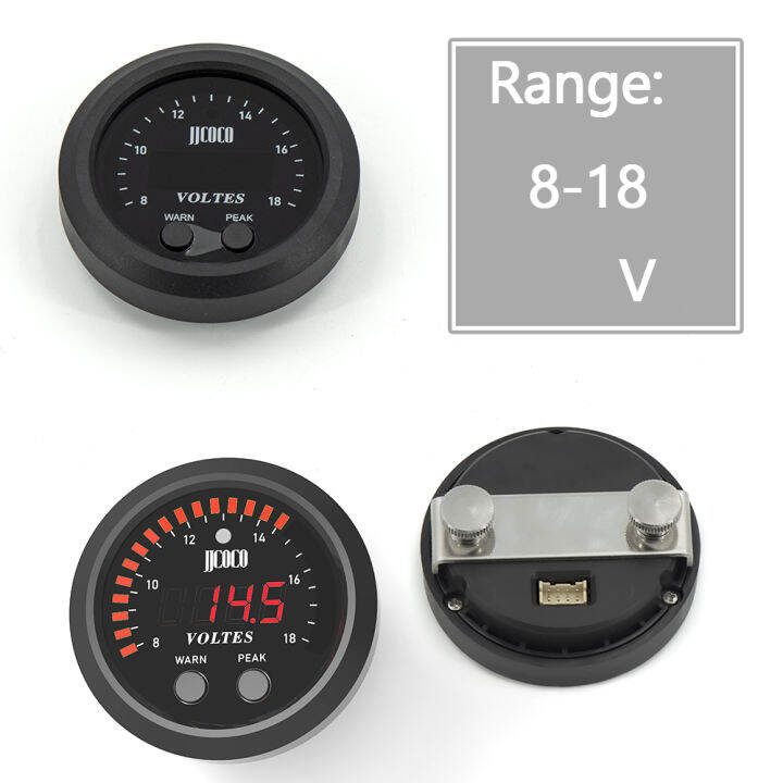 Universal 52MM 12/24V DC Ultra-Thin Round Gauge 8-18V Voltage Meter Voltmeter With Red Light LED ...