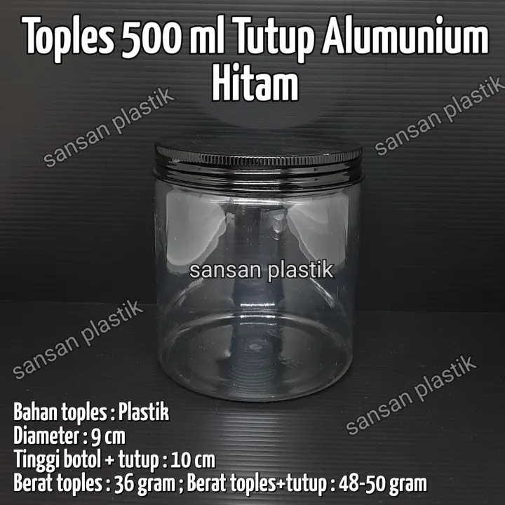 Toples 500 ml Tabung tutup alumunium Hitam / toples plastik tabung 500 ml tutup alumunium Hitam ...