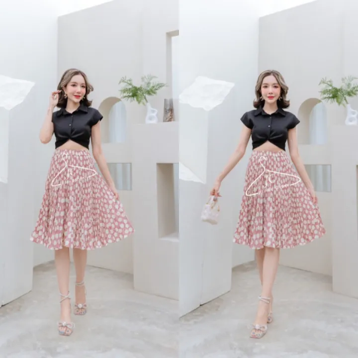 Jubbie&Chrissie : กระโปรงพลีท คลุมเข่า ผ้า 100D พิมพ์ลาย รุ่น The Soft ...