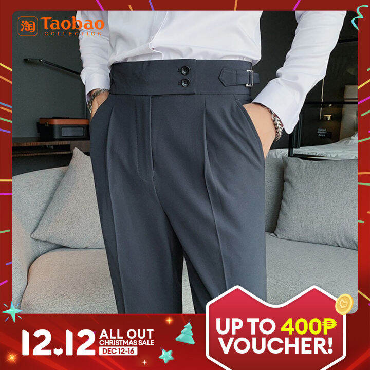 Naples Suit Pants Men's Ankle-Length Slim-Fit Skinny Pants Summer Retro ...