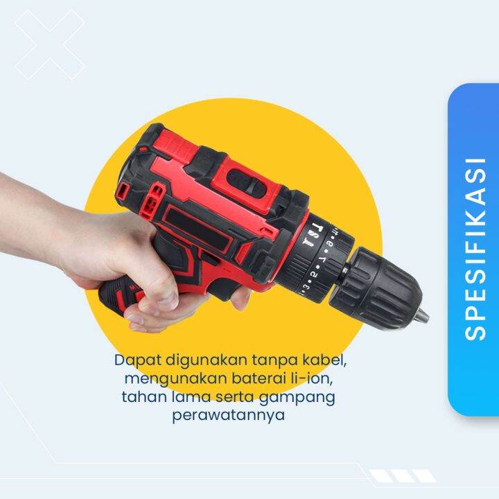Mesin Bor Tangan Cordless 12 Volt Baterai Wireless Tanpa Kabel Lengkap ...