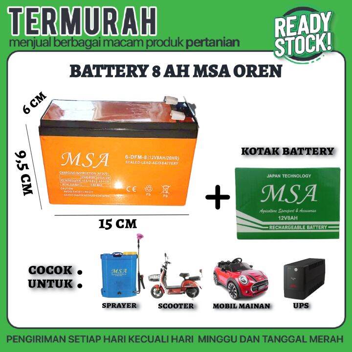 BATTERY 8AH MSA OREN ( BERGARANSI aki baterai batre accu sprayer ...