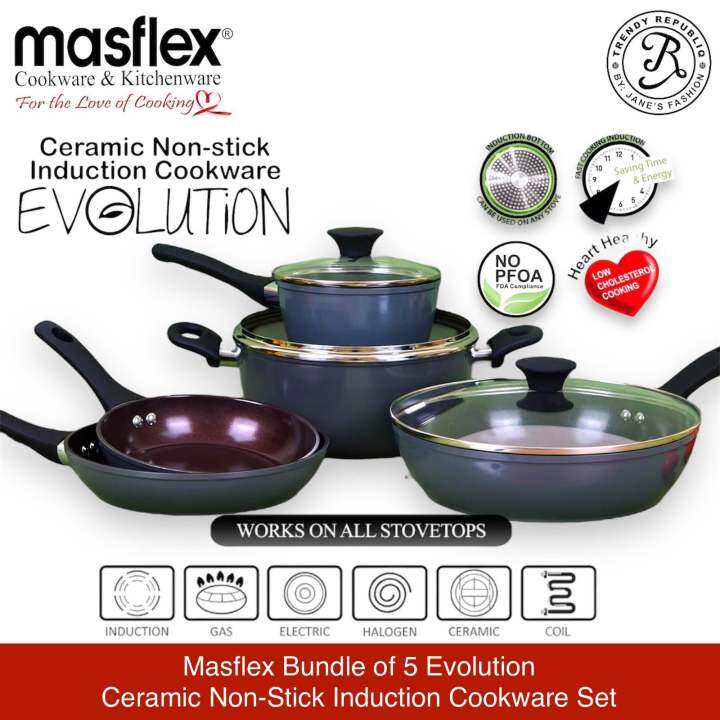 Masflex Original 8 Piece Evolution Ceramic Non-Stick Induction Cookware ...