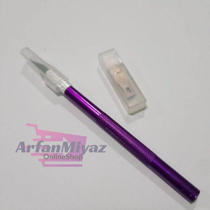 Pen Cutter Warna Ungu + 5pcs Refill / Pisau Sticker / Pisau Ukir Seni ...