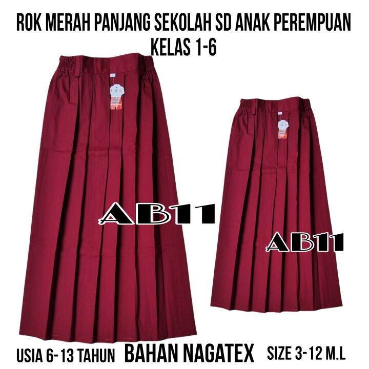 Rok merah bawahan sekolah SD anak perempuan / rok rempel pajang seragam ...
