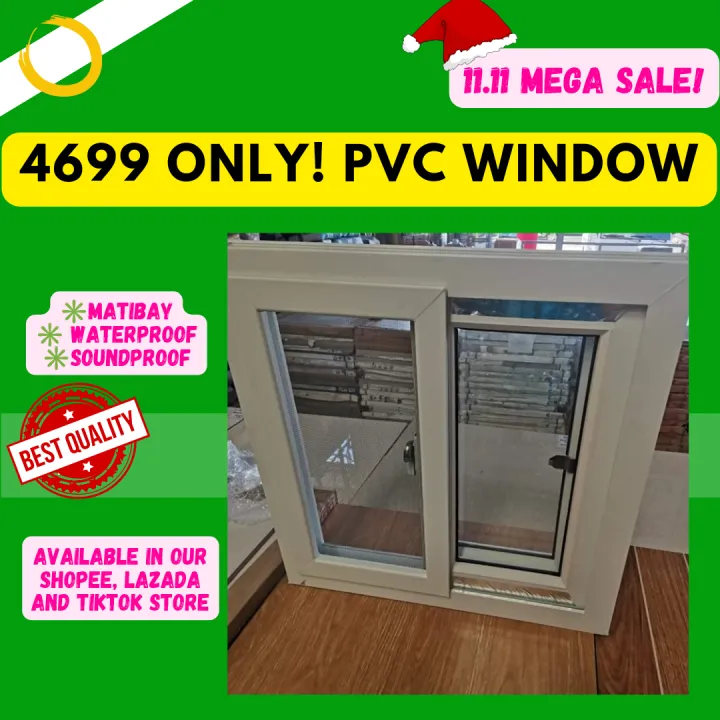 PVC SLIDING WINDOW 120X100 CLEAR GLASS WITH SCREEN BINTANA | Lazada PH