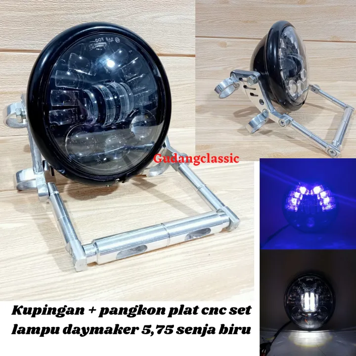 Lampu Daymaker 16 led 5,75 inch senja biru set kupingan cnc + dudukan ...