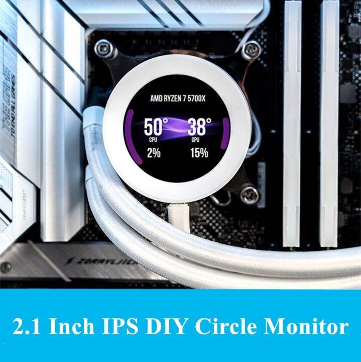 2.1 Inch IPS Round Screen Dynamic Display Temperature AIDA64 Circle ...