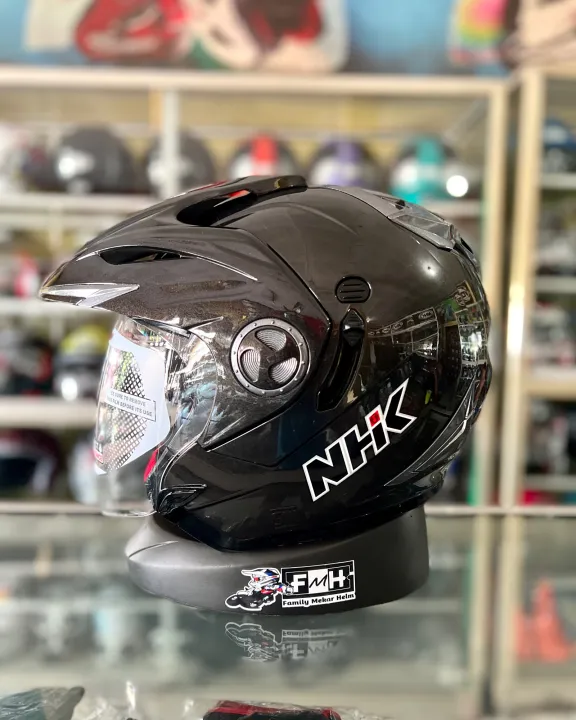 HELM NHK AVIATOR SOLID ABU ABU METALIK HELM HALF FACE DOUBLE VISOR ...