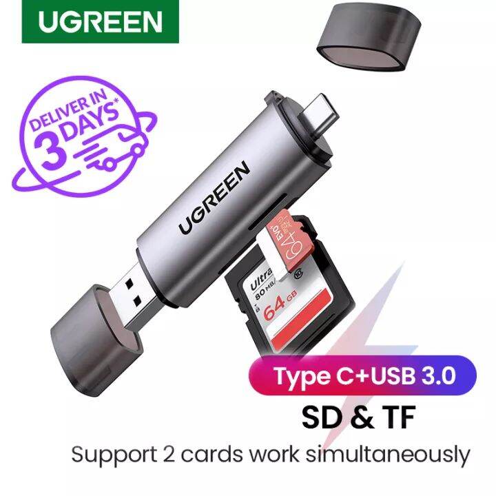 UGREEN Card Reader Kartu Memori TF SD USB 3.0 Type C 2 in 1 Portable ...