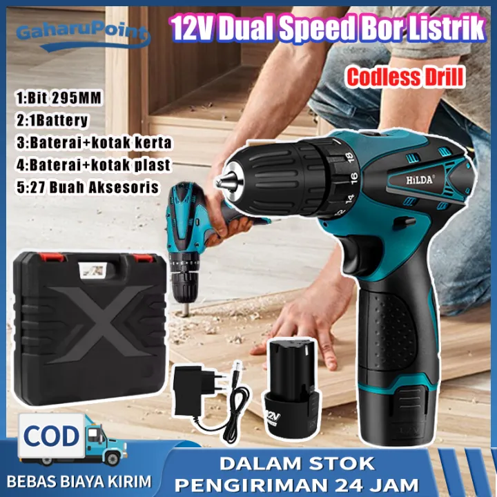 12V Bor Tangan Baterai Promo Dual Speed bor listrik Codless Drill ...