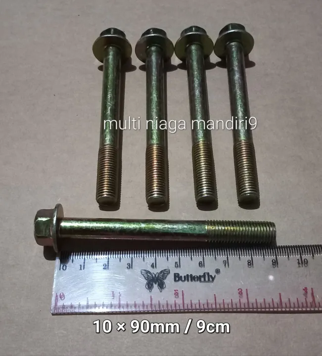 baut 14 topi / baut flange bolt m10 × 90mm baja kuning kunci 14mm ...