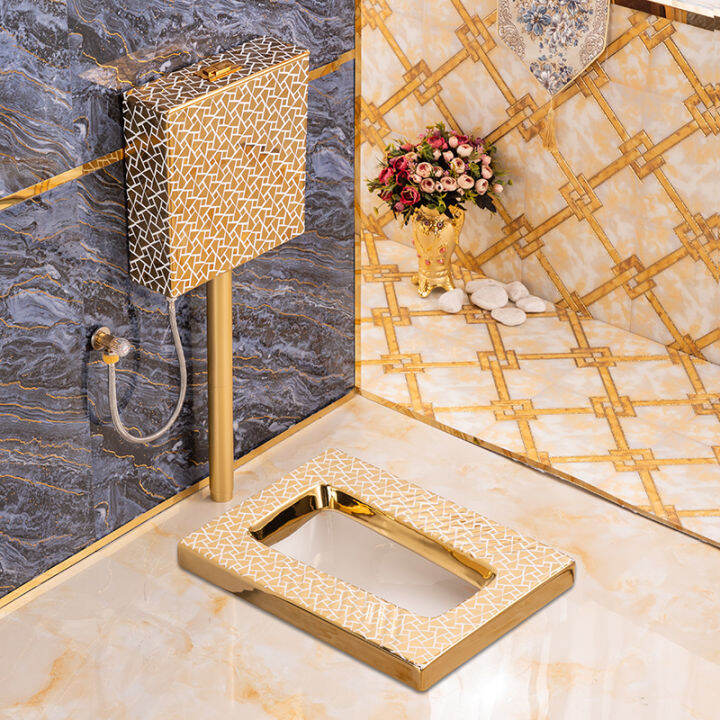 Golden Toilet Potty Chair Type Flushing Cistern Set Ceramic Gold-Plated ...
