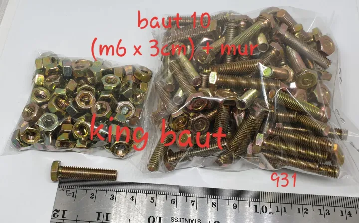 (Paket 100 set) Baut 10 + Mur (6mm) x 3 cm | Lazada Indonesia