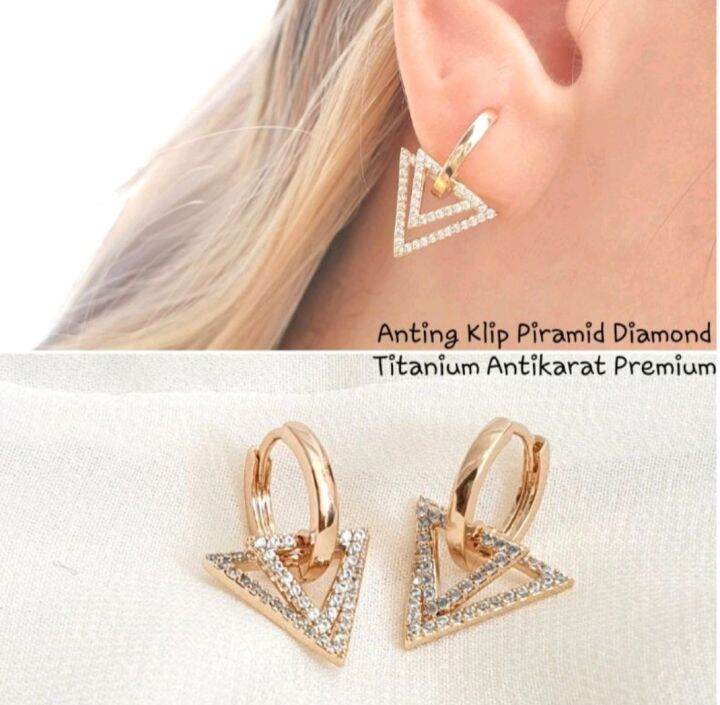 Anting Klip Segitiga Permata Sirkon Super Halus Piramid Premium ...