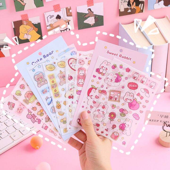 4 lembar / Set sticker beruang dan Kelinci aesthetic Journal Scrapbook ...