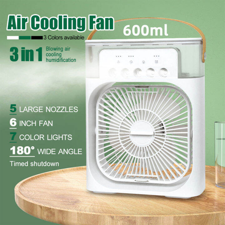 Portable USB Mini Aircond 3 in 1 Air Cooler Mist Fan with 7 Colors LED ...