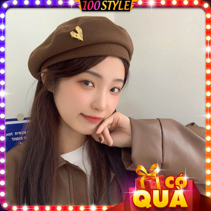 Nón Nồi Mũ Hoạ Sĩ Phối Khuy Trái Tim Mới Dễ Thương - 100style | Lazada.vn