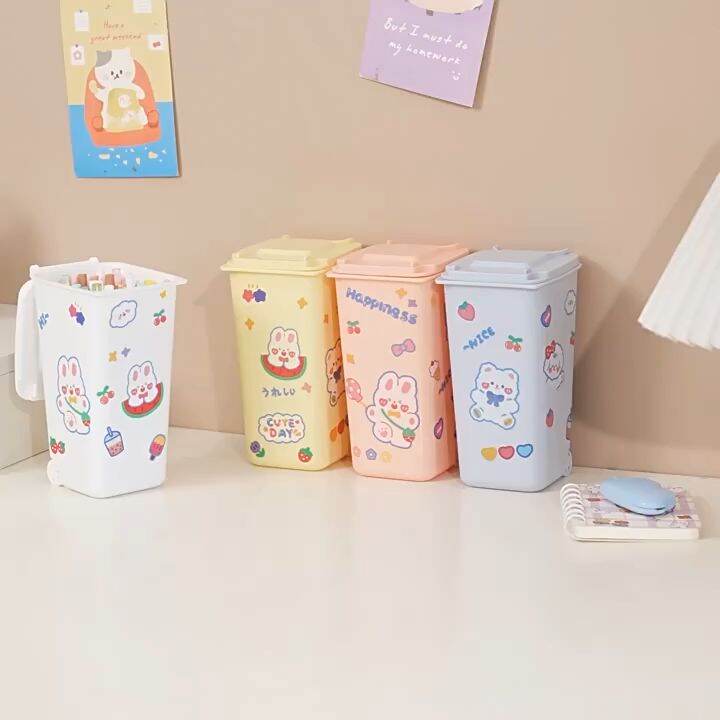 Mini Trash Can Bin Desktop Dustbin Small Tabletop Pen Pencil Holder ...