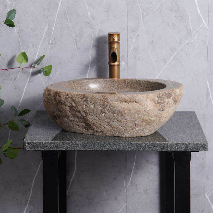 Cobblestone Wash Basin Outdoor Rough Stone Table Basin Courtyard Sink ...
