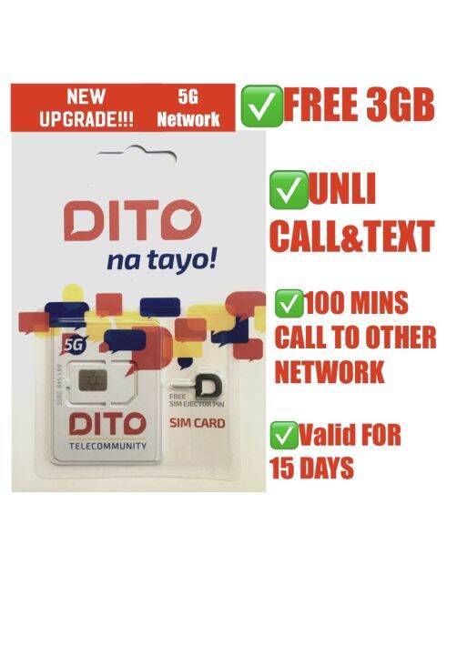 Cod DITO SIM 5G with FREE 5GB+ UNLI CALL&TEXT+100 MINS CALL TO OTHER ...