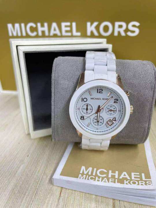 MICHAEL KOR'S RUNWAY SILVER DIAL WHITE POLYURETHANE LADIES WATCH MK5145 ...