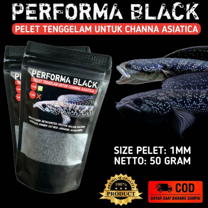 Performa black pelet tenggelam 1mm pakan channa asiatica kemasan 50gram ...