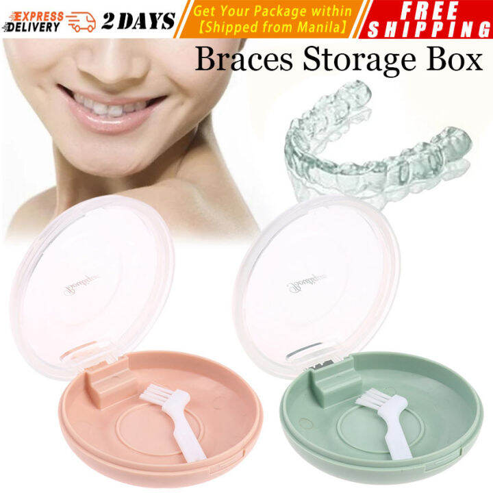 ️ ️ ️【 Green/Pink】Portable Braces Box Invisible Braces Storage Box ...