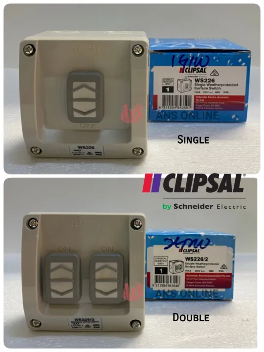 Schneider Clipsal WS226 1Gang / 2Gang 2Way 16A IP66 Weatherproof ...