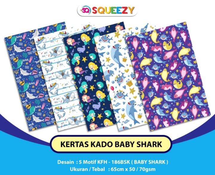 Kertas Kado SQUEEZY Baby Shark (KFH-186BSK) isi 10 Lembar dan 50 Lembar ...