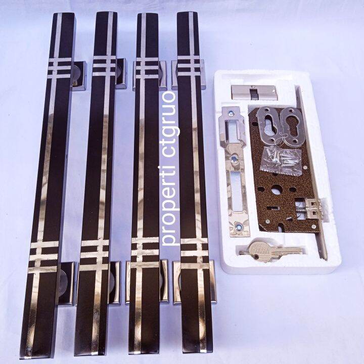 paket komplit handle pintu rumah 2 pasang / 4 buah handle dan satu set ...