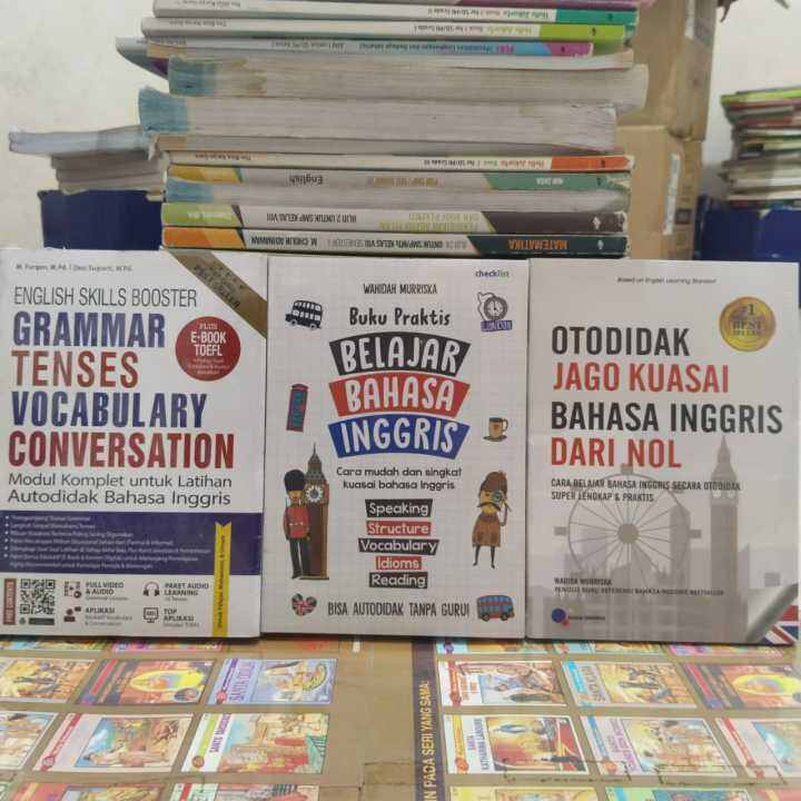 1 Paket 3 Buku, English Skills Grammar Tenses Vocabulary Conversation, Otodidak jago kuasai ...