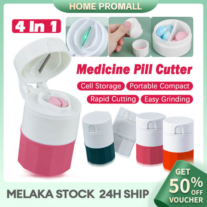 Medicine Pill Cutter 4 In 1 Portable Pill Case Medicine Splitter Box ...
