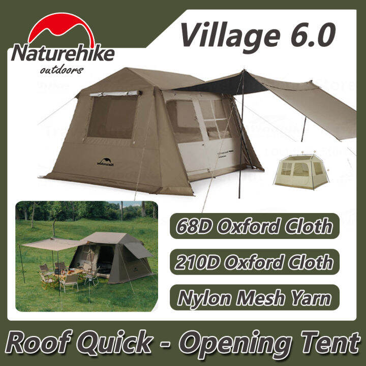 Naturehike Village 6.0 Ridge Quick Open Tent 4-6 Persons Titanium Black Glue Camping Hut Tent ...