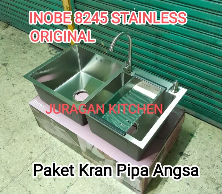 Kitchen sink stainless 2 lubang minimalis paket kran pipa angsa. bak cuci piring 2 lubang INOBE ...