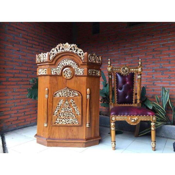 Mimbar masjid kayu jati + kursi | meja podium ukir + Kursi | Lazada ...