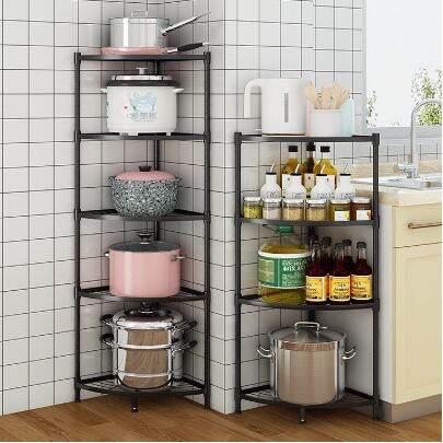 Triangular hob Kitchen Corner Shelf Floor Multi-Layer Corner Pot Rack ...