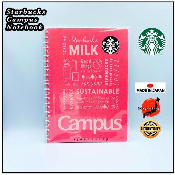 STARBUCKS JAPAN CAMPUS SPIRAL RING STUDENT NOTEBOOK 100 SHEETS-PINK ...