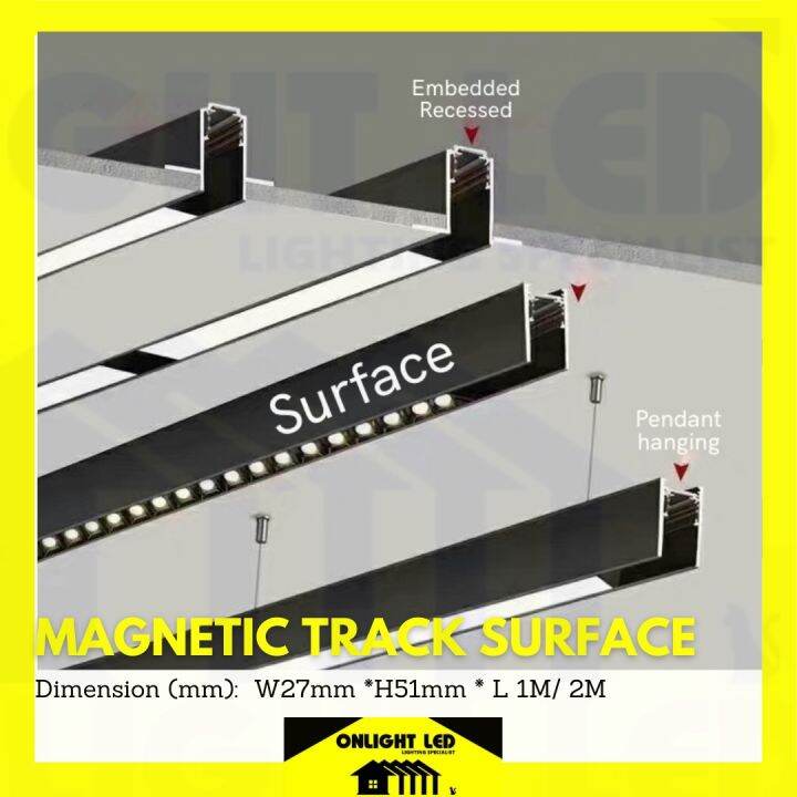 Magnetic Track Magnet Recessed / Surface Track Rail 1M 2M 3M | Lazada