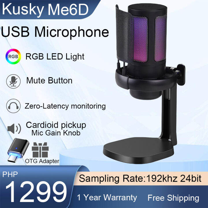 Kusky Me6D RGB USB Microphone Condenser Gaming Mic Noise Canceling Mic ...