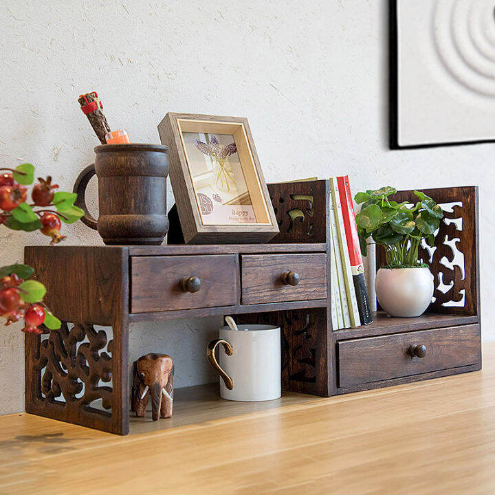 Expandable Wood desktop bookshelf desktop organizer office storage rack ...